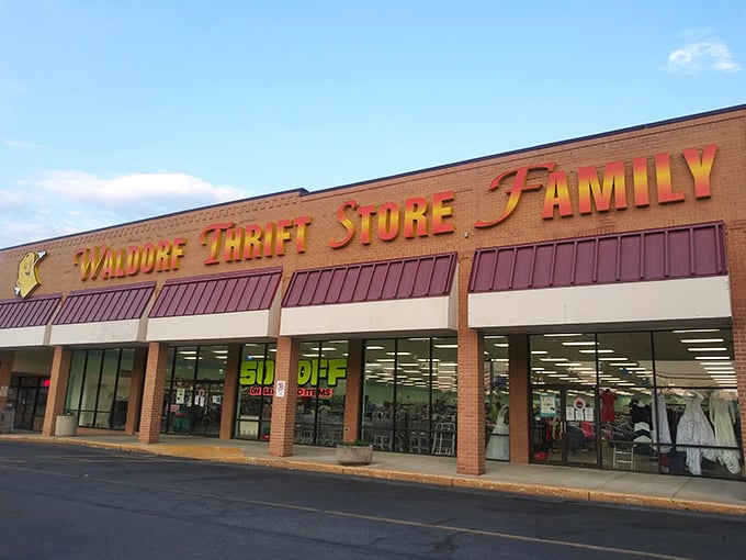 A thrifter's paradise nestled in a suburban strip mall. Don't let the humble exterior fool you—fashion gold mines rarely advertise their treasures.