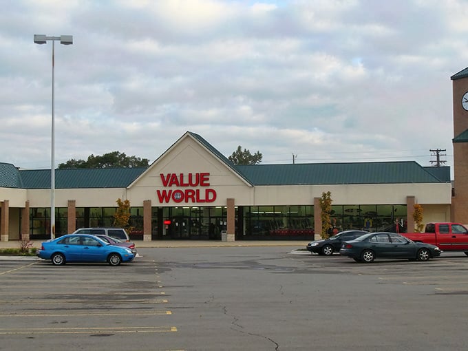 The unassuming exterior of Value World belies the treasure trove within. Like a budget-friendly Narnia, this thrift wonderland awaits behind those sliding doors.