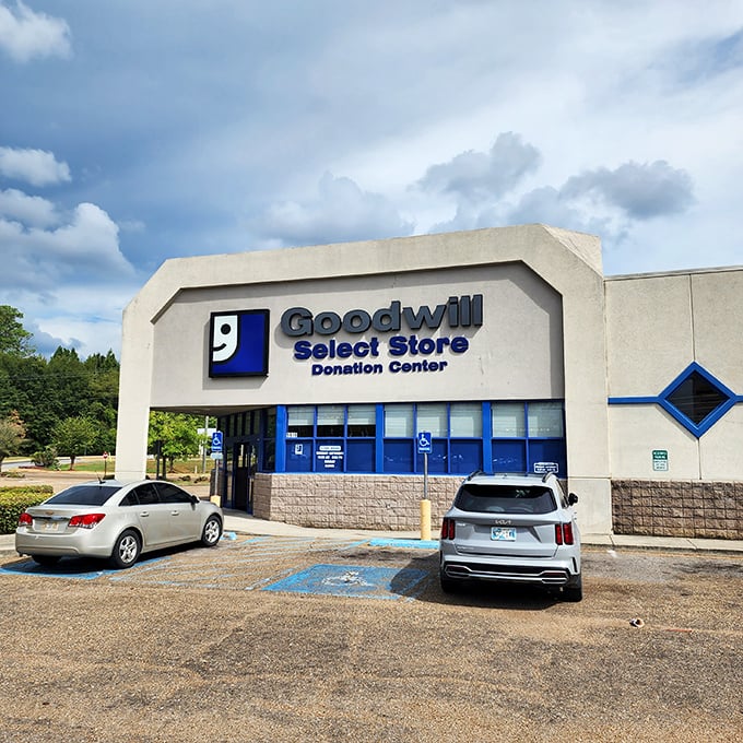 Where one person's castoffs become another's treasures—the iconic blue signage welcomes thrift hunters to their happy place.