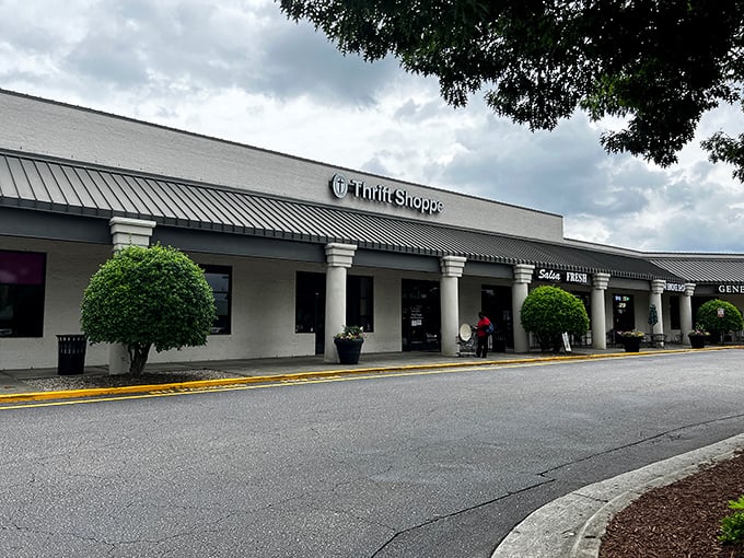 The modest exterior of North Raleigh Ministries Thrift Shoppe conceals a treasure trove inside — a haven for bargain hunters eager to uncover hidden gems.