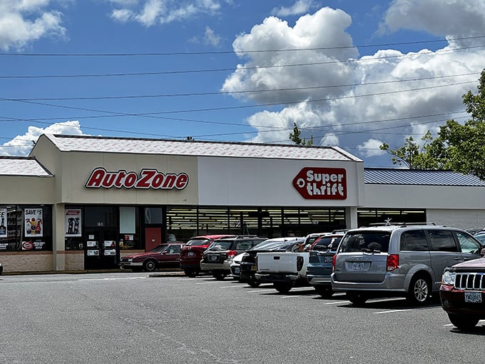 The retail equivalent of finding money in your coat pocket—SuperThrift's welcoming storefront promises treasures waiting to be discovered inside.