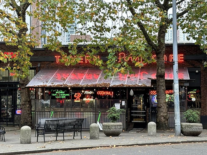 The iconic neon glow of The 5 Point Cafe beckons hungry souls through Seattle's misty evenings like a lighthouse for the famished.