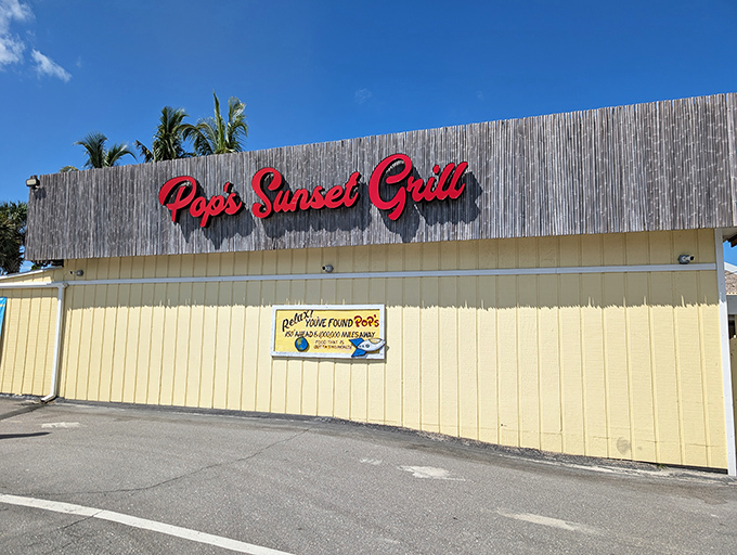 The cheerful yellow exterior of Pop's Sunset Grill welcomes you like an old friend who happens to make the best seafood in town.