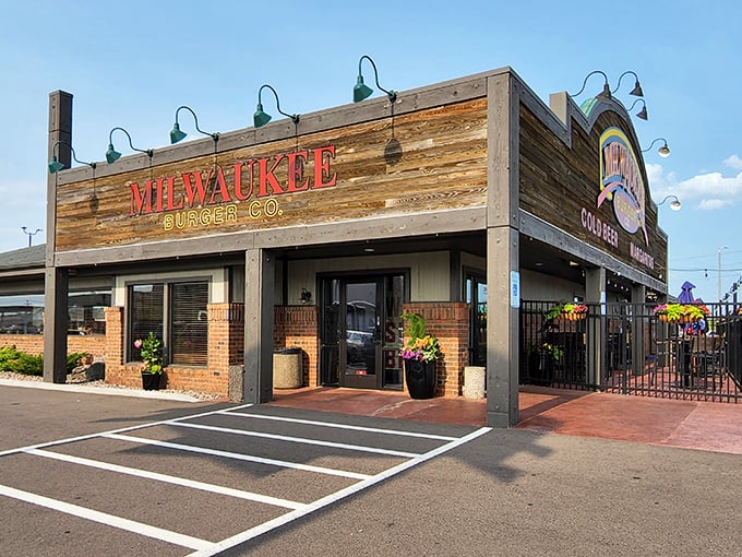 The rustic wooden façade of Milwaukee Burger Company beckons like a siren song to hungry travelers. Wisconsin comfort food has found its temple.