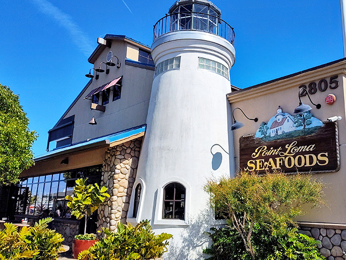 The iconic lighthouse tower isn't just for show—it's nature's way of telling hungry sailors "the good stuff is right here!"