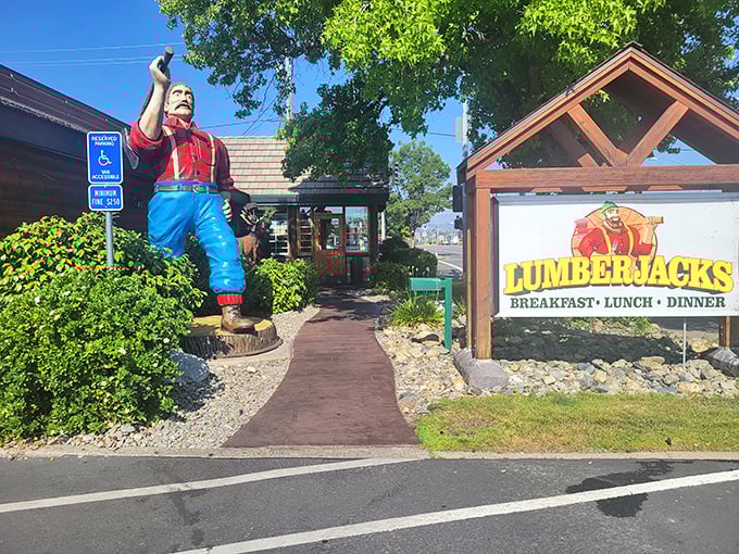 Paul Bunyan himself stands guard at the entrance, waving you in with a promise of portions as legendary as his tall tales.