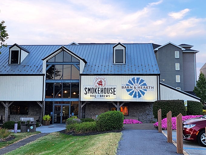 That blue metal roof isn't just for show—it's signaling to BBQ lovers that smoky paradise awaits inside this Lancaster County gem.