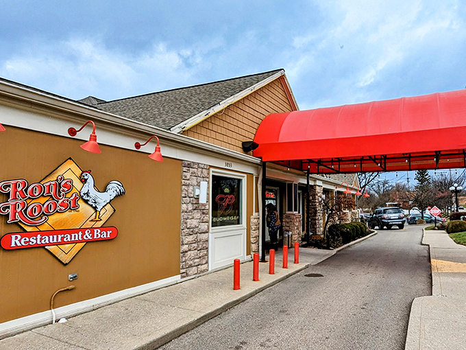 The iconic red awning and rooster sign of Ron's Roost welcomes hungry visitors like a beacon of comfort food salvation in Cincinnati's Bridgetown neighborhood.