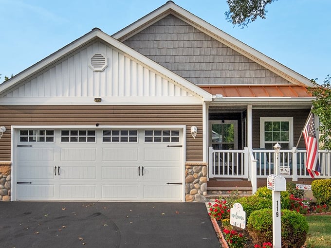 Another charming Southern Meadow residence sporting that perfect blend of curb appeal and accessibility—the American flag adds that "welcome home" touch.