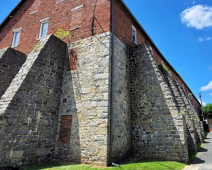 The imposing stone buttresses of Seneca Cannery speak to its industrial past, now standing guard over treasures instead of tomatoes.