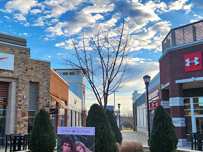 Under Armour and Tommy Hilfiger face off across this stylish walkway, like opposing generals in the battle for your wallet.
