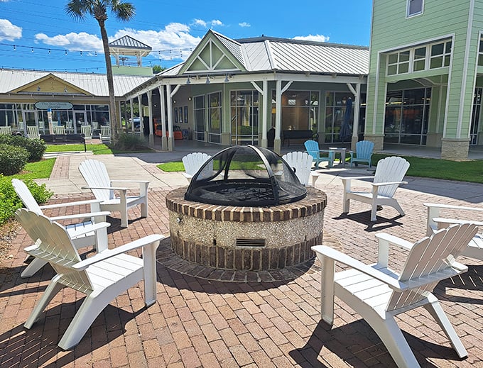 Coastal charm meets retail therapy at Tanger Outlets' outdoor spaces. Those Adirondack chairs around the fire pit aren't just for show—they're strategic resting spots for between-store marathons.