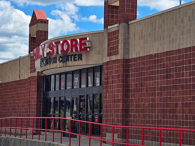 The iconic red brick facade and bold signage promise treasure hunting adventures that'll have you texting friends: "You won't believe what I just found!"