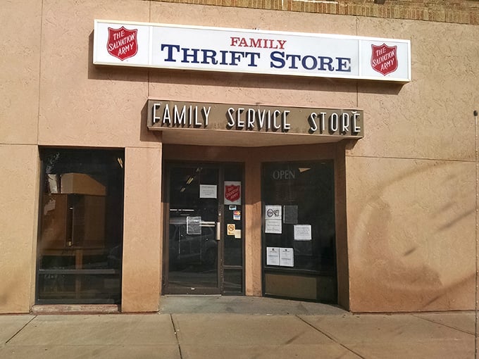 The unassuming entrance to bargain paradise. Behind these doors, retail therapy awaits without the need for actual therapy afterward.