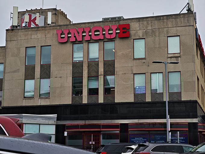From the street, MyUnique's imposing facade hints at the treasure trove within—a secondhand empire rising above Bergenline Avenue.