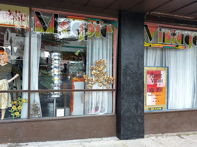 The black facade with its colorful stained glass "1960" sign isn't just a storefront—it's a time portal waiting to transport you to fashion's greatest hits.
