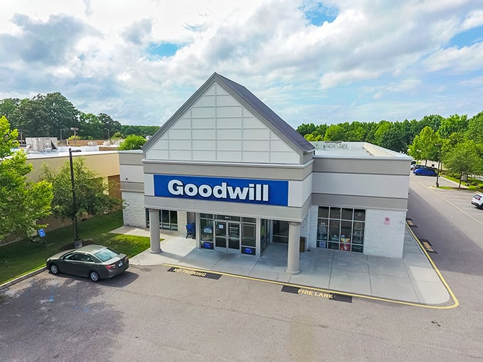 The unassuming exterior of Goodwill Chesapeake hides a universe of possibilities within. Like a treasure chest disguised as a retail store.