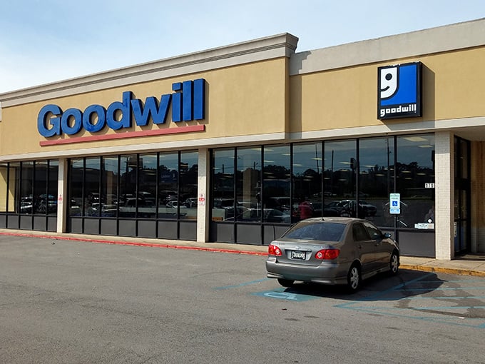 That iconic blue Goodwill sign—like a beacon for bargain hunters and treasure seekers across Saline County.