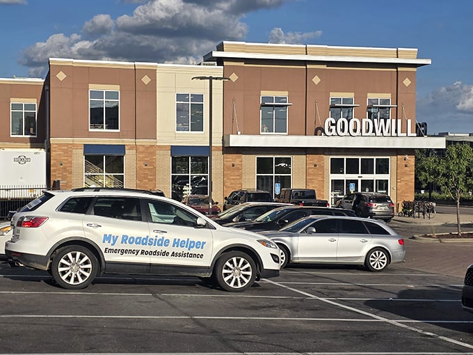 The modern façade of St. Paul's Goodwill beckons like a retail oasis, promising treasures within those brick walls that would make any bargain hunter's heart race.