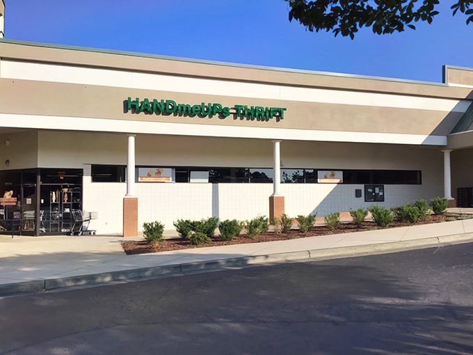 The unassuming exterior of HandmeUPs Thrift belies the treasure trove within—like finding a Rolex in your uncle's old sock drawer.
