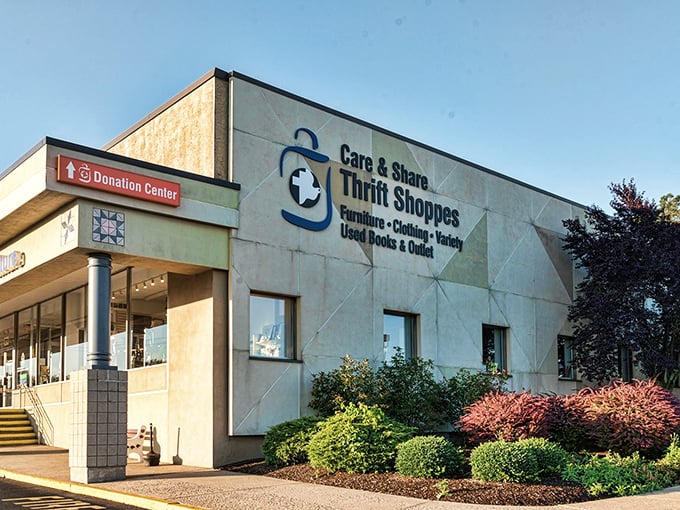 Not just a donation center, but a gateway to adventure – Care & Share's welcoming façade hints at the bargain wonderland within.
