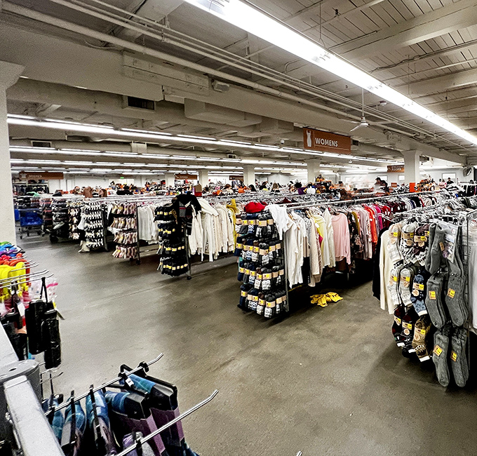 Inside Seattle Goodwill, rows of women’s clothing stretch out like a treasure map—each rack holding the promise of a perfect find.