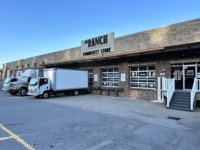 The unassuming brick exterior of The Ranch Community Store – proof that treasure hunting doesn't require a fancy facade, just patience and a keen eye. 