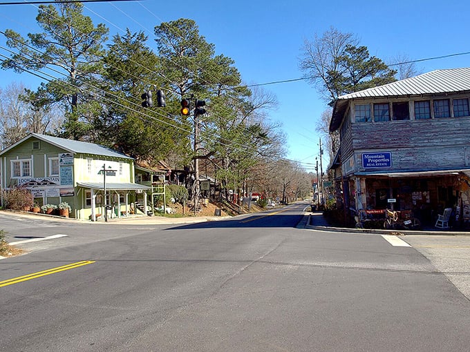 Downtown Mentone's intersection feels like the crossroads of charm and nostalgia, where time slows to mountain pace.