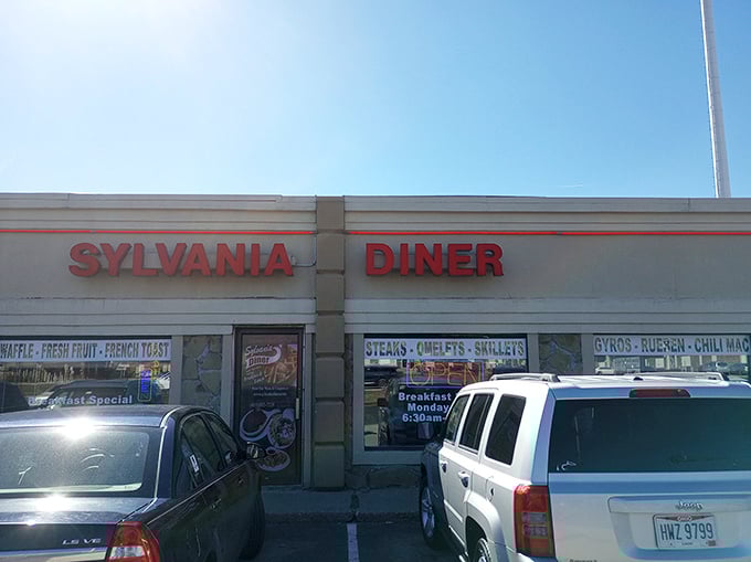 The classic red lettering against white facade isn't just signage—it's a beacon of breakfast hope for hungry travelers on Pennsylvania highways.