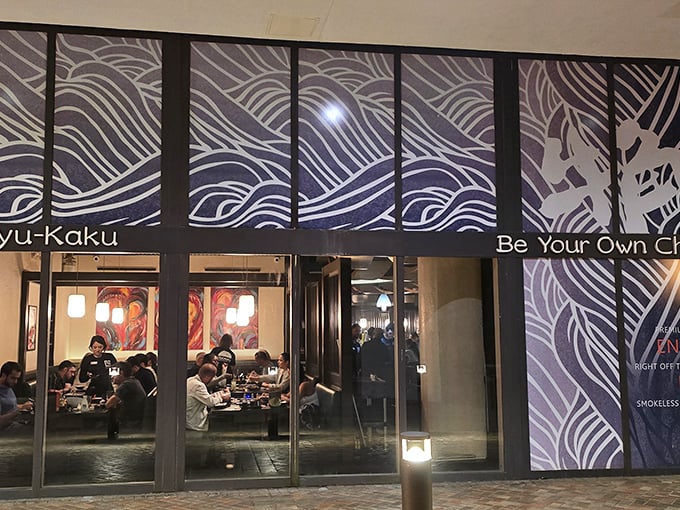 The striking wave patterns on Gyu-Kaku's exterior aren't just for show—they're a preview of the flavor tsunami waiting inside.