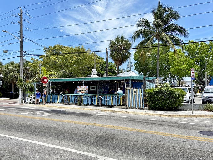 Paradise doesn't need a fancy facade when it's serving conch fritters this good – just follow the bikes.