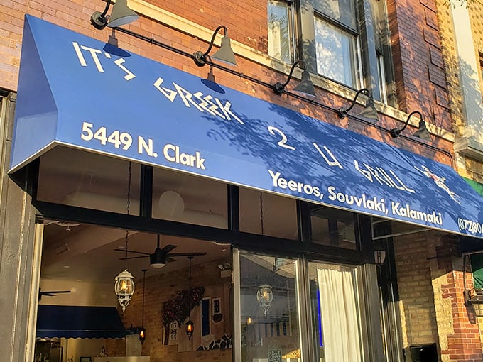 That blue awning on Clark Street isn't just a sign—it's a portal to the Mediterranean hiding in plain sight in Andersonville.