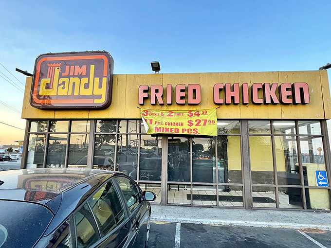 That yellow sign isn't whispering—it's announcing crispy chicken excellence with the confidence of a seasoned soul food champion.