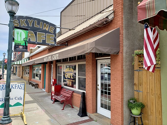 The iconic Skyline Café sign beckons hungry travelers like a neon lighthouse on Mena's main street. Small-town charm doesn't get more authentic than this.