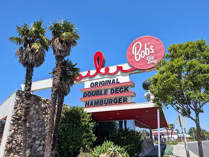 That iconic Big Boy sign against the California blue sky isn't just a logo—it's a beacon of burger bliss calling you home.