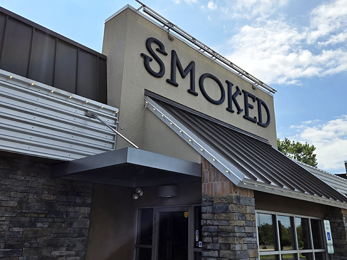 Even at sunset, Smoked's welcoming facade glows with promise – like a barbecue lighthouse guiding hungry travelers to safe, delicious harbor.