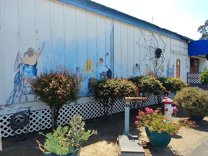 The whimsical exterior murals set the tone before you even step inside. That giant spider? Consider it your quirky welcome committee to treasure-hunting paradise.