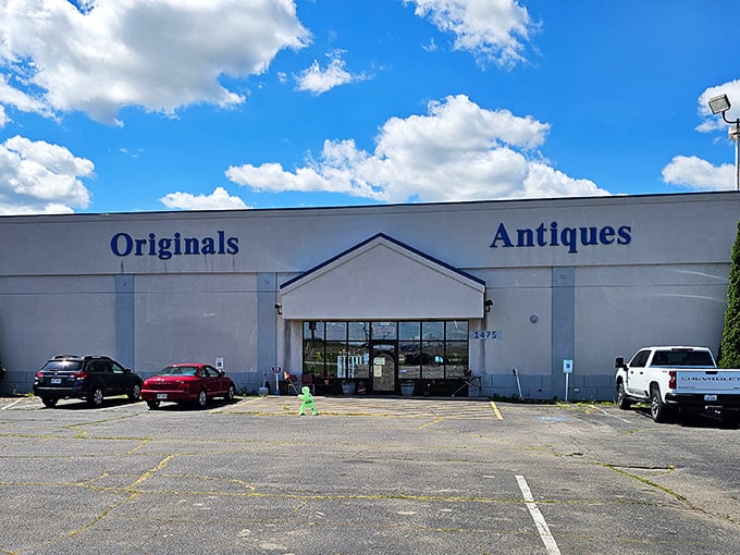 The unassuming exterior of Originals Mall of Antiques – proof that treasure hunting doesn't require fancy architecture, just patience and a good eye.