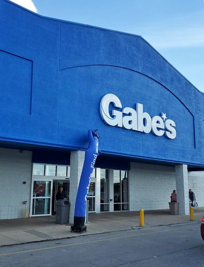 The iconic blue façade of Gabe's stands out in Anderson like a beacon for bargain hunters ready to discover retail treasures.