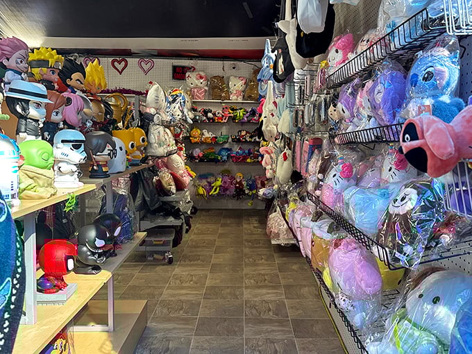 Pop culture paradise where collectible figurines from anime to superheroes stand at attention, waiting for the perfect fan to take them home.