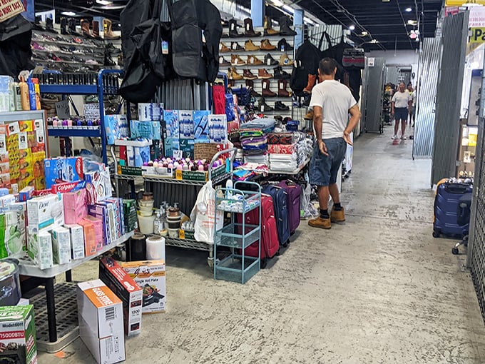 Narrow aisles packed with treasures await the intrepid bargain hunter. This isn't your grandmother's antique mall—it's retail archaeology with fluorescent lighting.