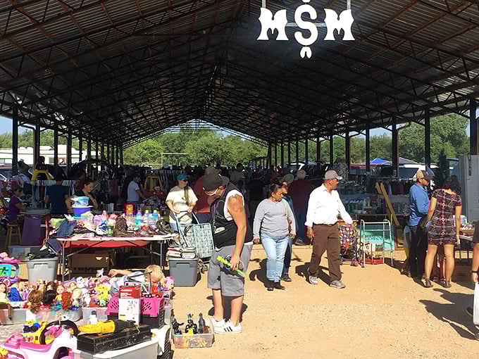 The cathedral of commerce! Mary's massive pavilion houses hundreds of vendors under one roof, creating a treasure hunter's paradise in Oklahoma City.