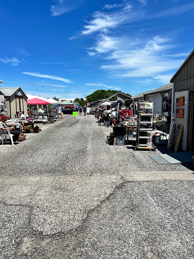 The outdoor vendor area at Morningstar Marketplace creates a festival-like atmosphere where treasures await under the Pennsylvania sky.
