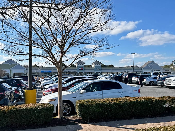 The sprawling Tanger Outlets complex welcomes shoppers with its coastal-inspired architecture and convenient EV charging stations. Shopping paradise awaits!