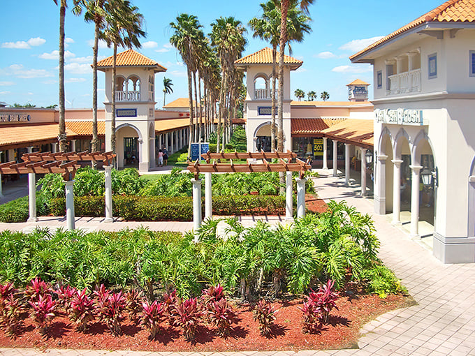 The Mediterranean-inspired architecture sets a vacation-ready vibe — and with palm trees swaying, the shopping feels just as relaxing as the Keys.