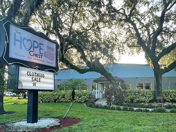 The HOPE Chest welcomes bargain hunters under Florida's majestic oak trees, where secondhand shopping becomes an adventure rather than a chore.