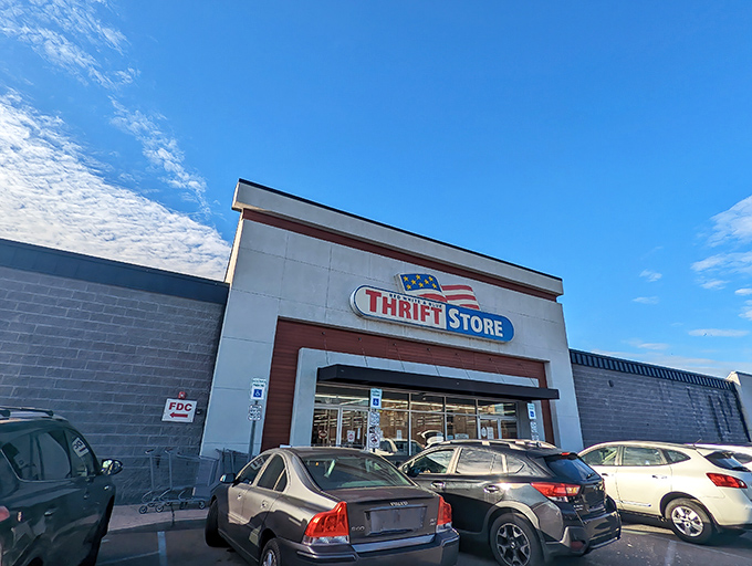 Blue skies and bargain hunting – the exterior might be modest, but beyond those doors lies a universe of pre-loved possibilities waiting to be discovered.