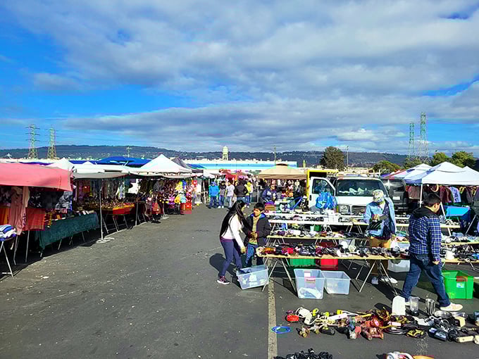 Treasure hunting paradise stretches as far as the eye can see, with colorful tents beckoning like sirens of secondhand splendor.
