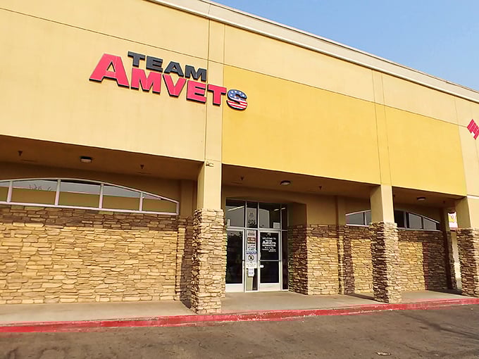The unassuming beige exterior of AMVETS hides a treasure trove within, like finding out your quiet neighbor was once a rock star.