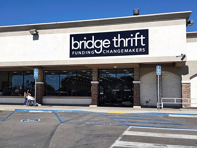 The unassuming exterior of Bridge Thrift belies the treasure trove within—like finding a five-star restaurant in a strip mall, the real magic happens once you step inside.